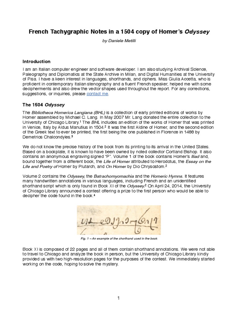 French Tachygraphic Notes in A 1504 Copy of Homer's Odyssey! | PDF ...