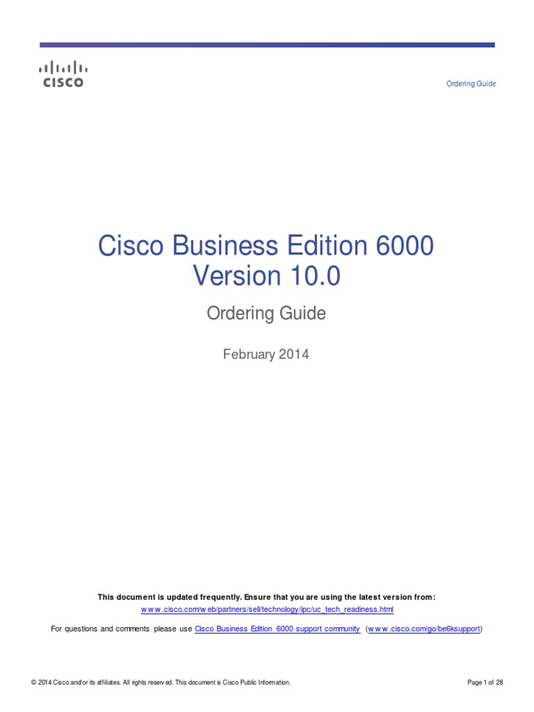 Cisco Business Edition 6000: Ordering Guide | PDF | Instant Messaging ...