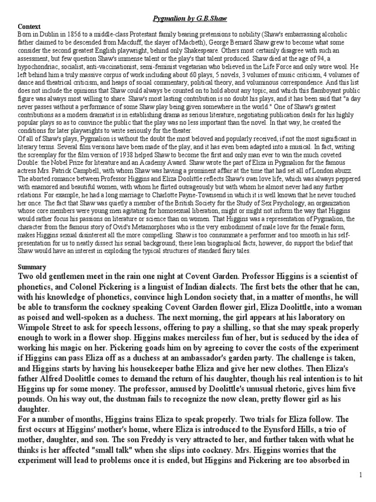 Pygmalion by G.B.shaw | PDF | Pygmalion (Play) | George Bernard Shaw