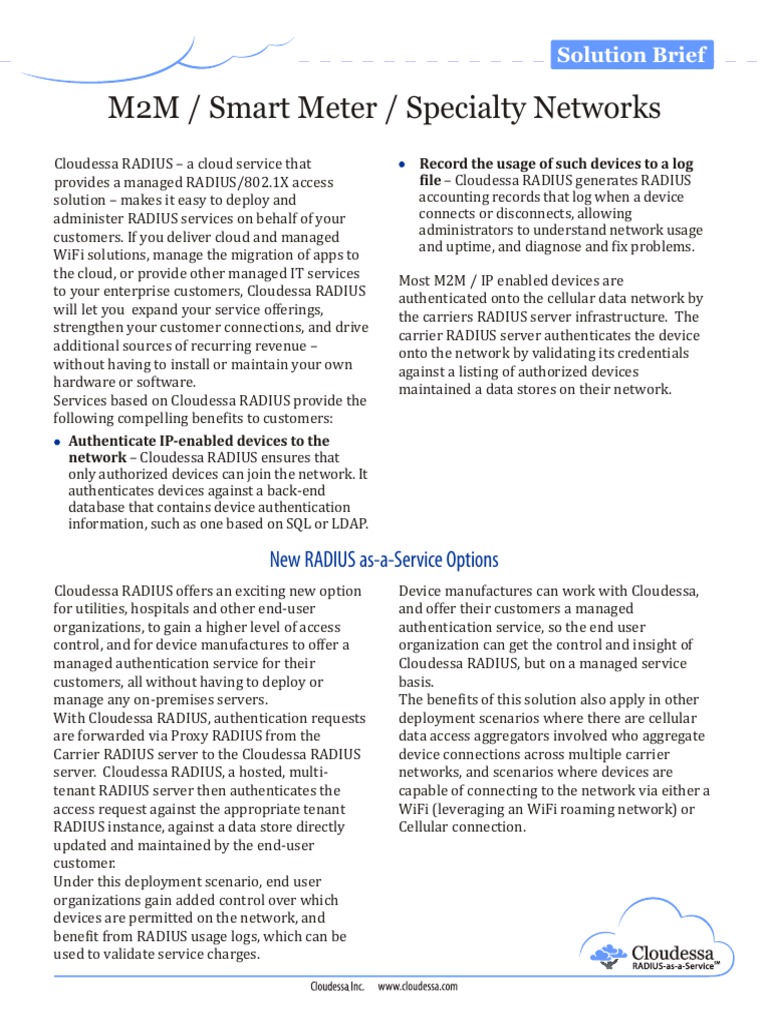 M2M / Smart Meter / Specialty Networks: New RADIUS As-A-Service Options ...