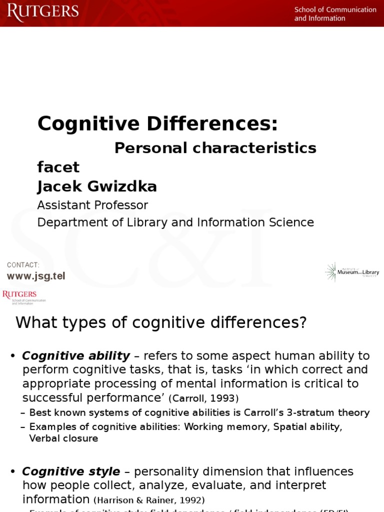 Cognitive Differences: | Cognition | Psychology & Cognitive Science