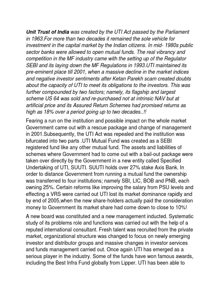 Unit Trust of India | PDF | Investing | Financial Economics