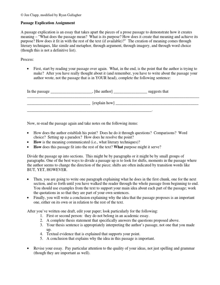Passage Explication Assignment 2009 | PDF | Essays | Paragraph