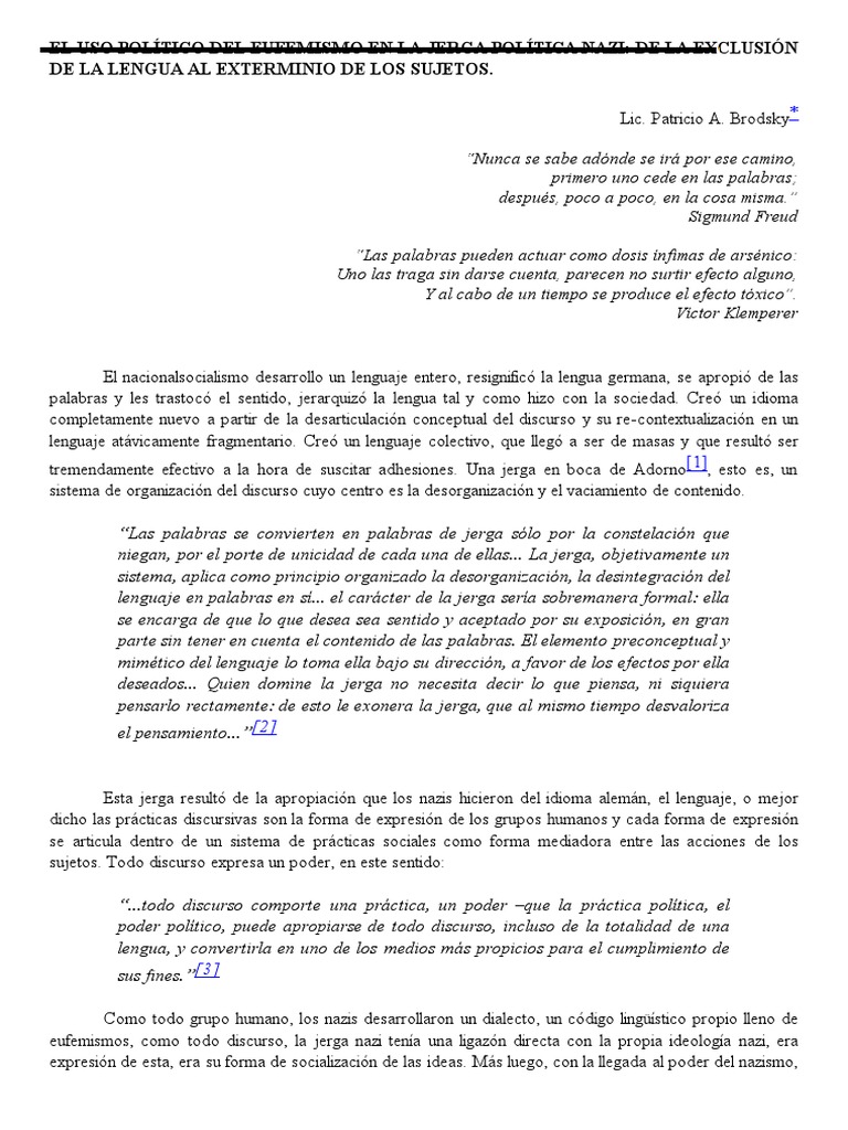 El Discurso Eufemístico Nazi - El Discurso Como Jerga Política | PDF