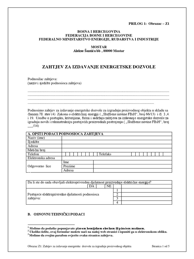 Prilog1 Obrazac z1 Bos | PDF