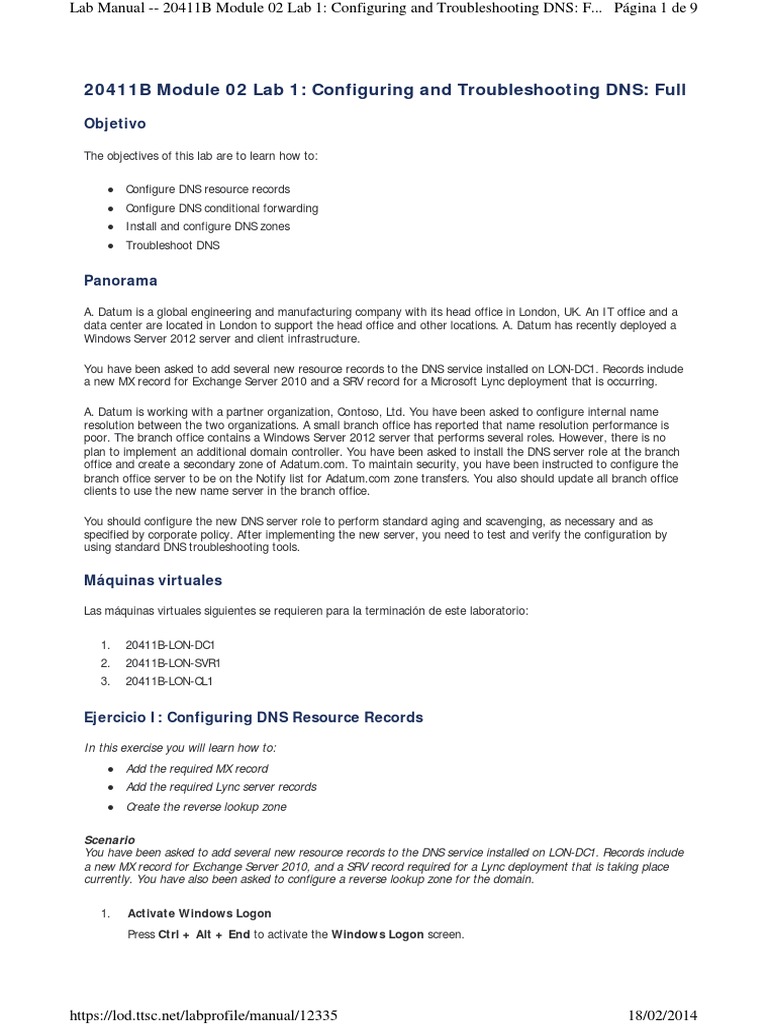 20411B Module 02 Lab 1: Configuring and Troubleshooting DNS: Full | PDF | Application Layer ...