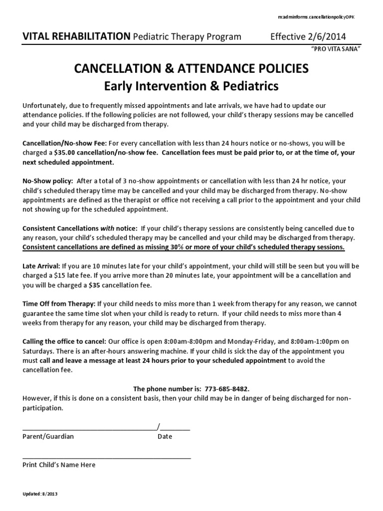 Cancellation Policy Notice For Peds Clinic | PDF | Clinical Psychology ...