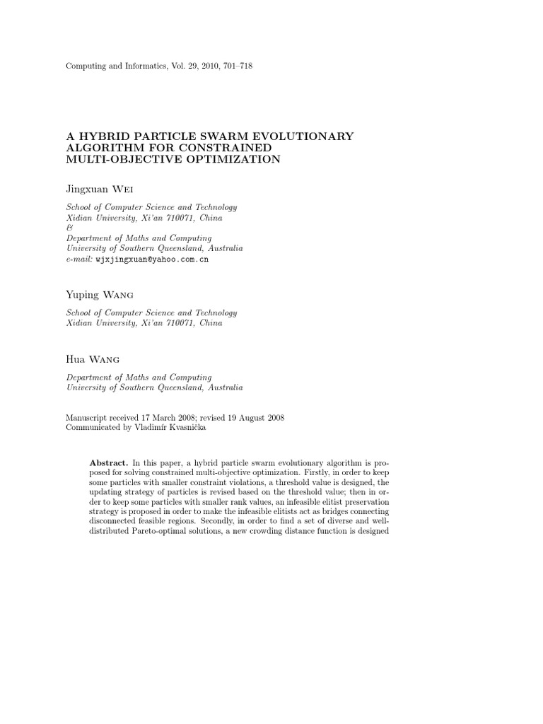 A Hybrid Particle Swarm Evolutionary Algorithm For Constrained Multi ...