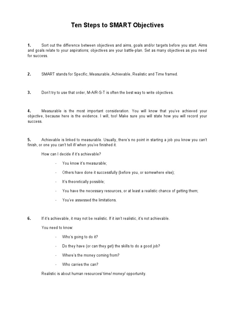 SMART Objectives: A 10-Step Guide | PDF