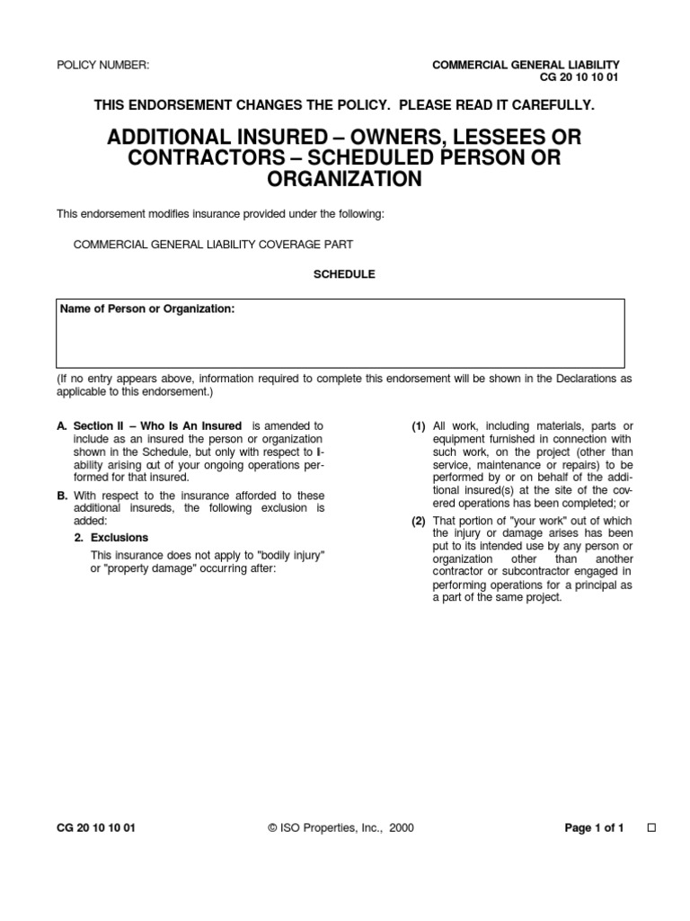 Additional Insured - Owners, Lessees or Contractors - Scheduled Person or Organization | PDF