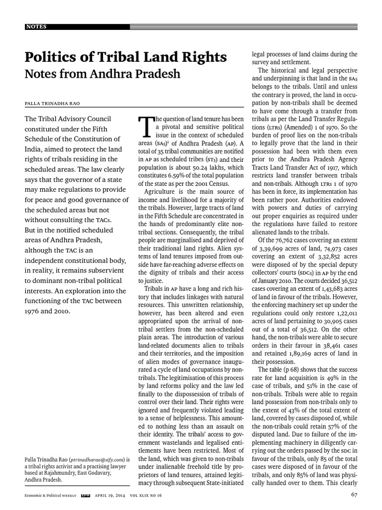 Politics of Tribal Land Rights | PDF | Public Sphere | Social Institutions