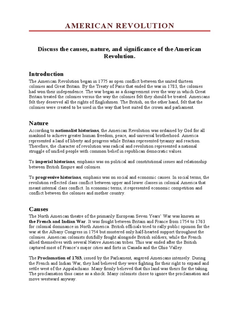 American Revolution: Discuss The Causes, Nature, and Significance of ...