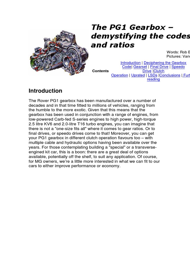 The PG1 Gearbox - Demystifying The Codes and Ratios | PDF ...