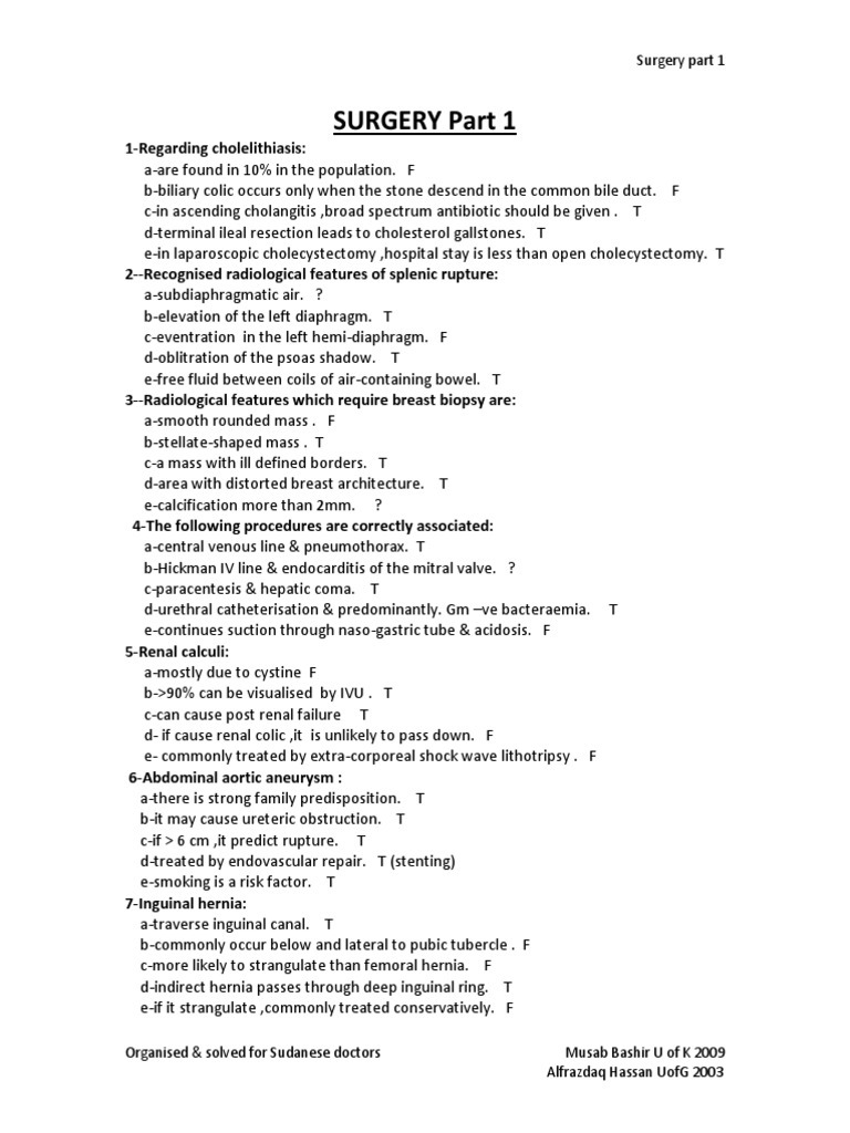 Surgery Part 1, Tras Exam | PDF | Cancer | Medical Specialties