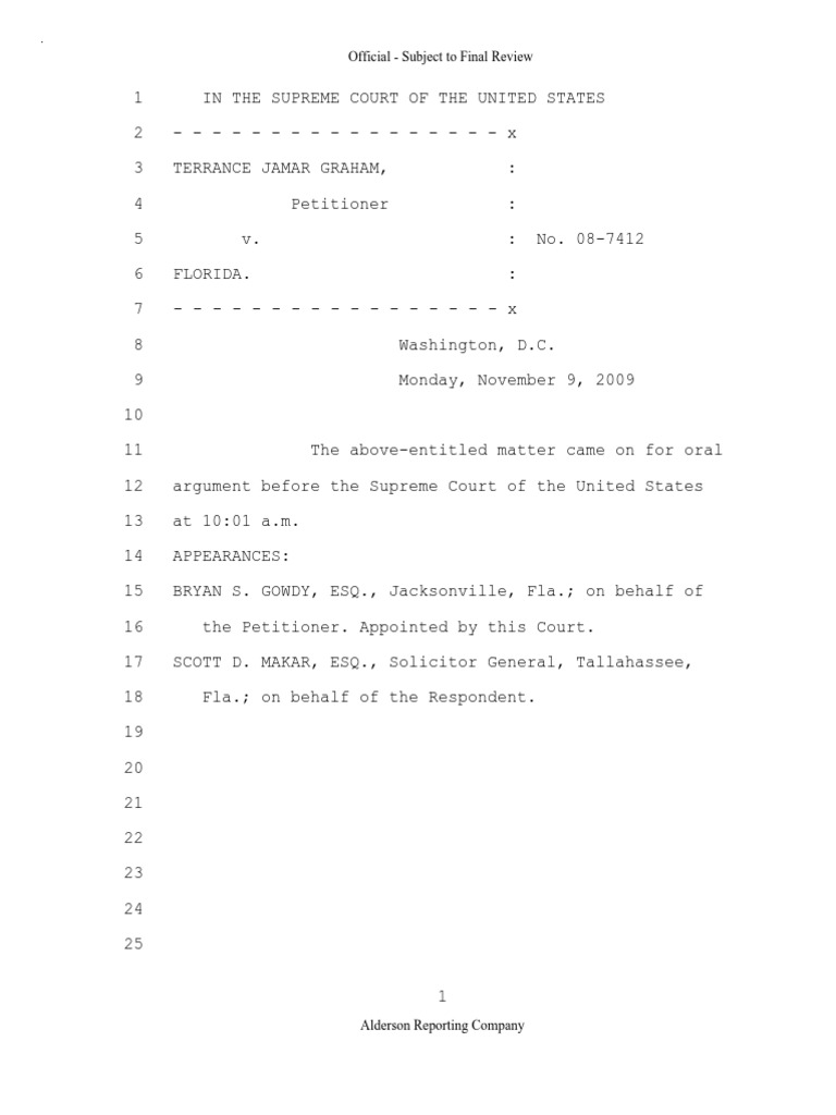 Graham v. Florida, No. 08-7412, U.S. Sp. Ct. Oral Argument 11-9-09 ...
