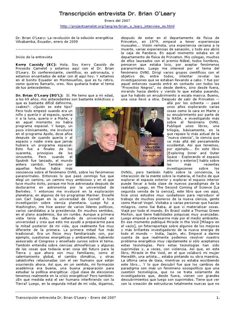 Entrevista Dr. Brian Oleary - Proyecto Camelot | PDF | Fusión nuclear | La energía nuclear