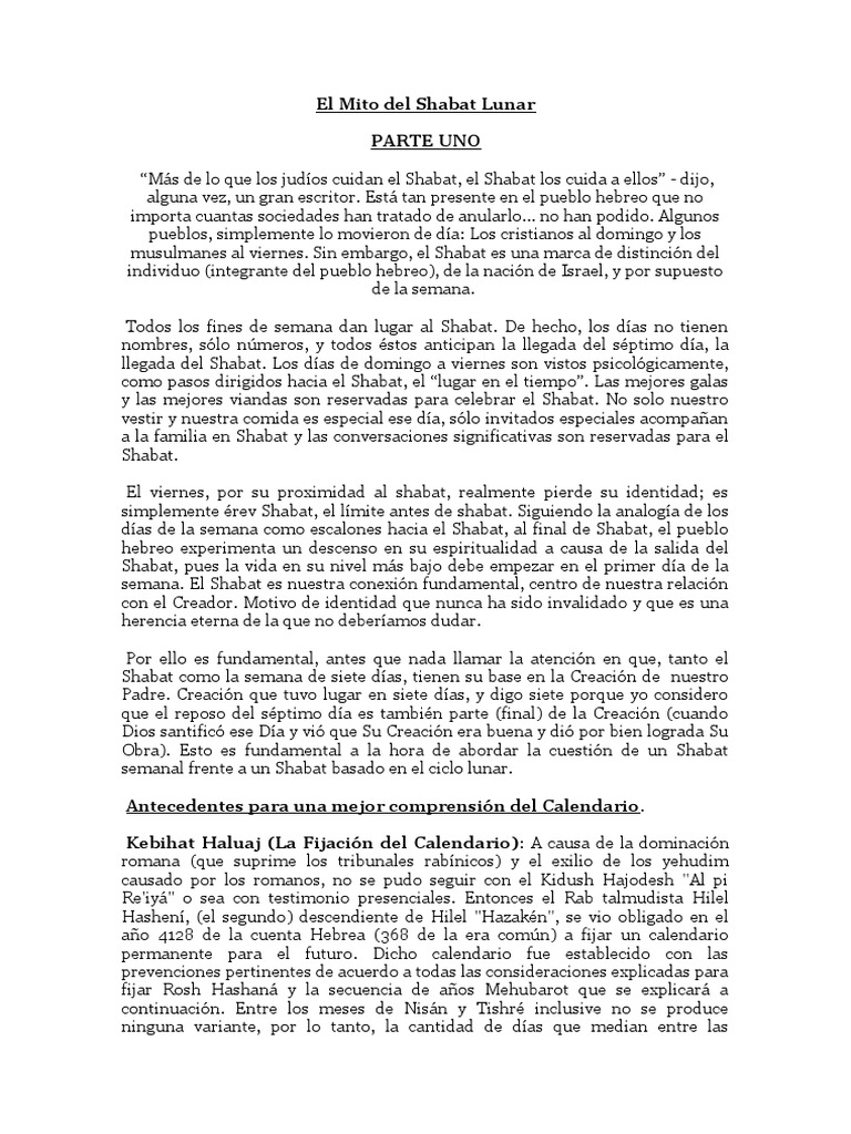 El Mito Del Shabat Lunar | PDF | Shabat | Calendario