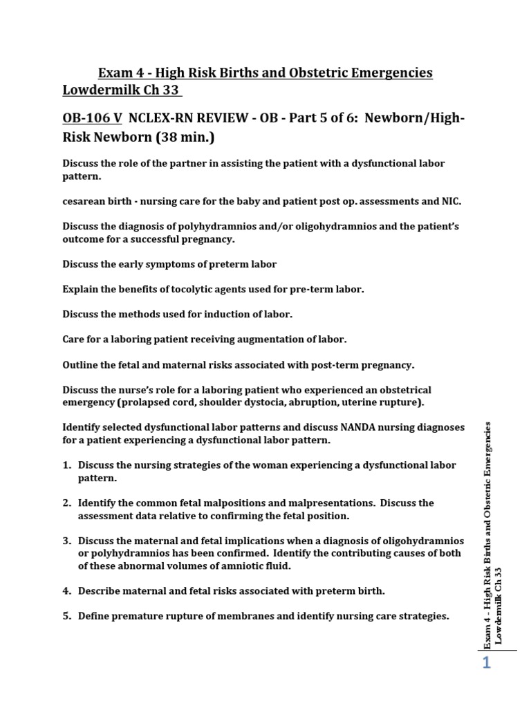 Exam 4 - High Risk OB ER | PDF | Childbirth | Preterm Birth