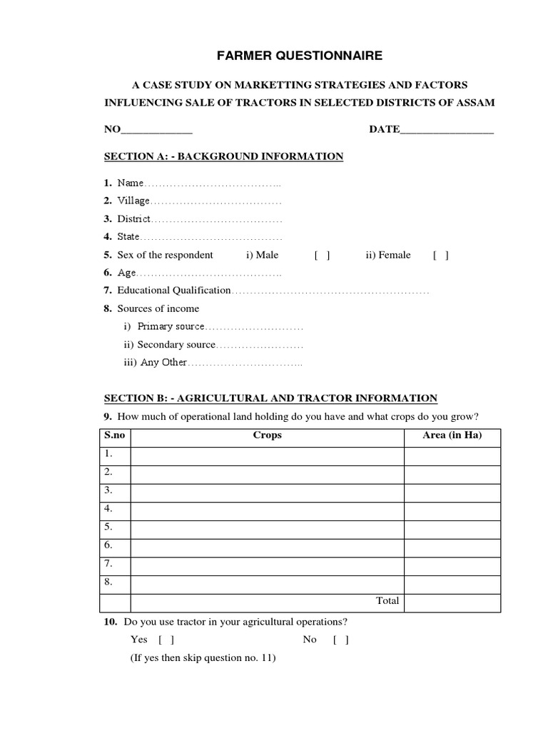 Farmer Questionnaire: I) Primary Source Ii) Secondary Source Iii) Any ...