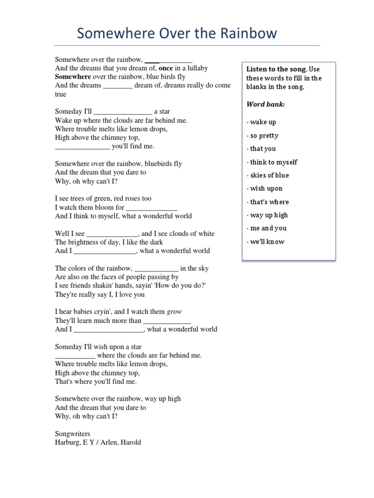 Lyrics to Somewhere Over the Rainbow | PDF | Rainbow