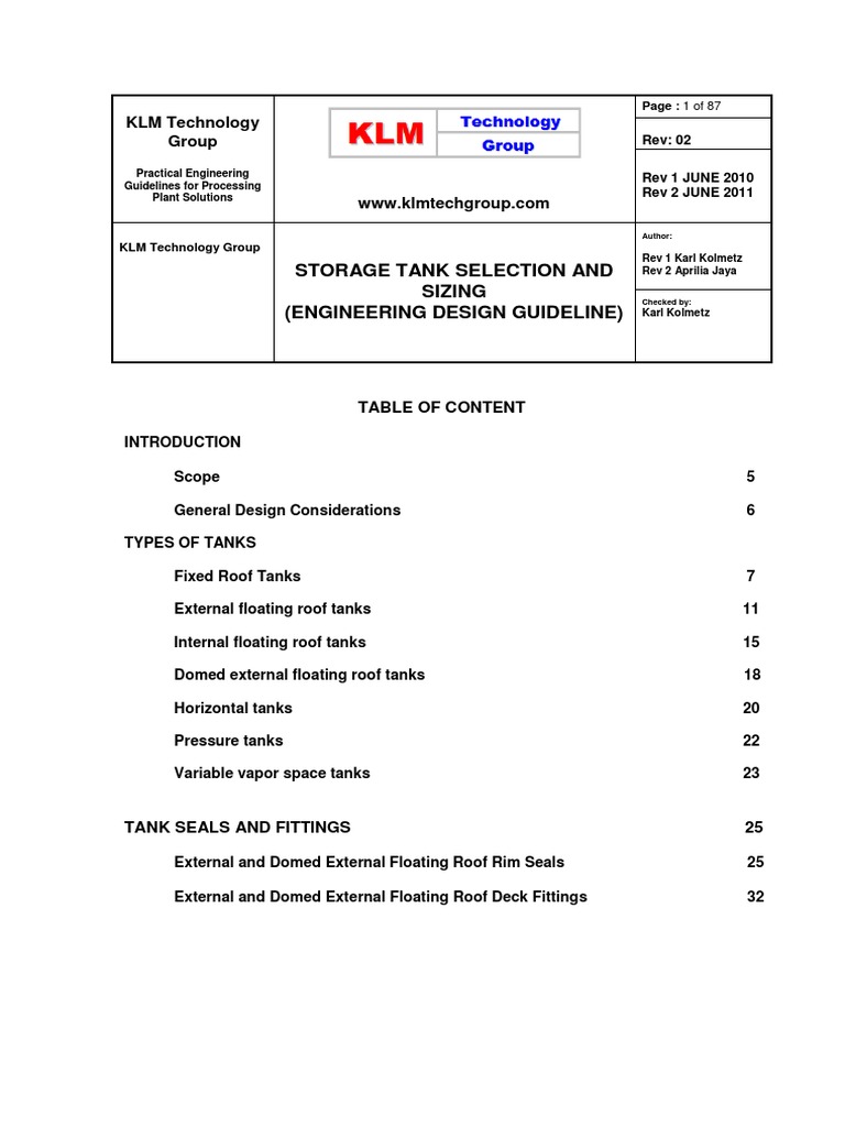 Engineering Design Guideline Storage Tank Rev 2 | PDF