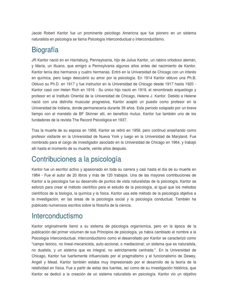 Biografia de Jacob Robert Kantor | PDF | Behaviorismo | Sicología