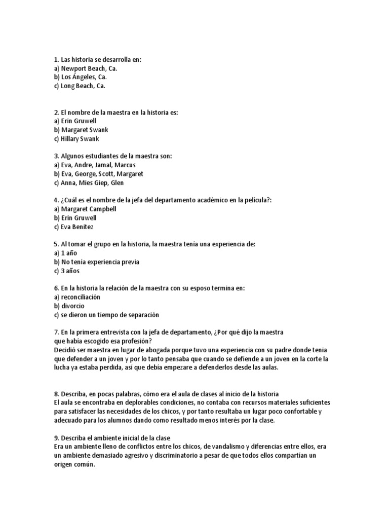 Cuestionario Pelicula | PDF | Ciencias sociales | Salud y bienestar