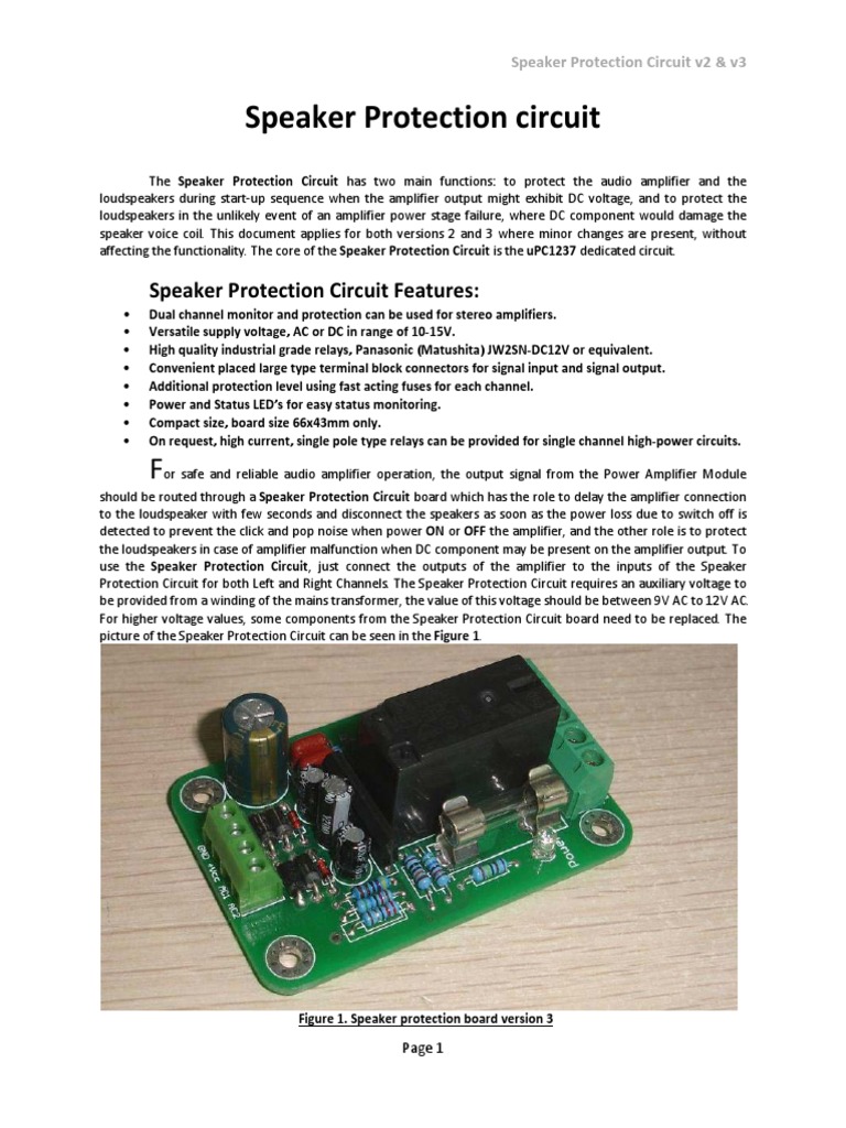 Speaker Protection Circuit | Download Free PDF | Amplifier | Loudspeaker