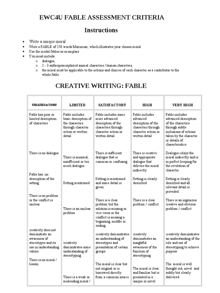 Fable Rubric | PDF | Linguistics