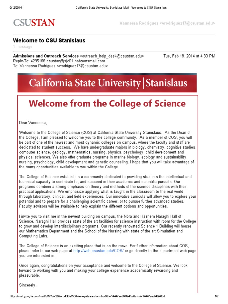 California State University Stanislaus Mail - Welcome To Csu Stanislaus ...