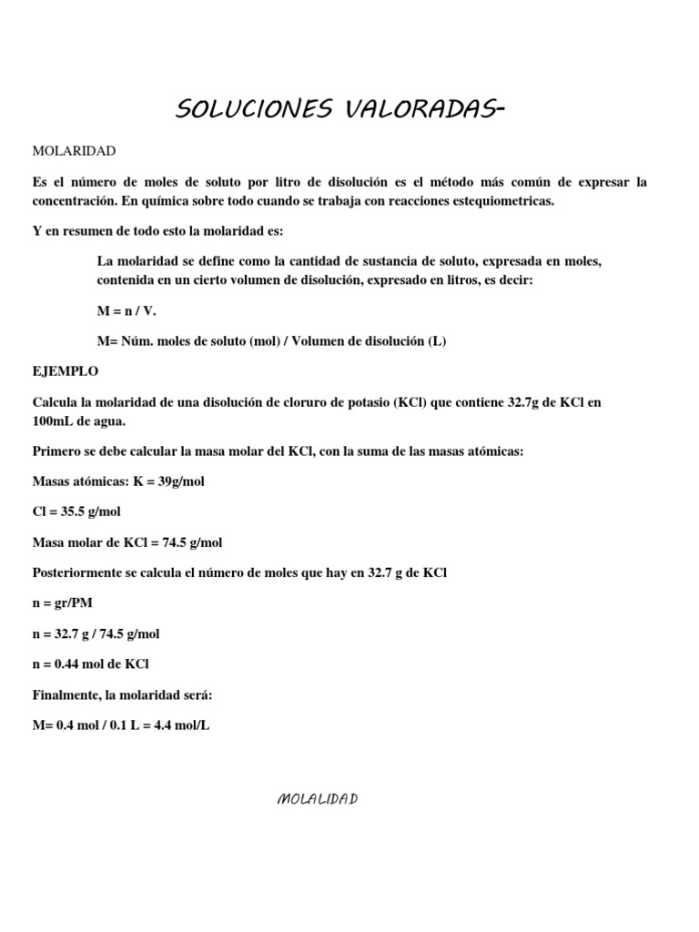 Soluciones Valoradas | PDF | Mole (Unidad) | Química
