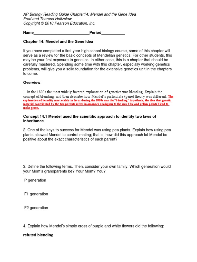 Chapter 14 Reading Guide | PDF | Dominance (Genetics) | Zygosity