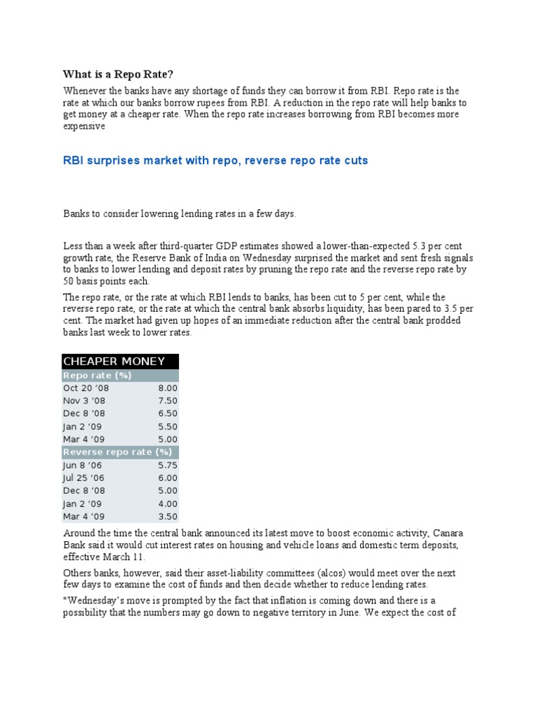 Repo Rate & reverse repo rate info | Reserve Bank Of India | Repurchase ...