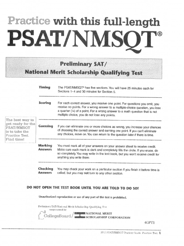 2012 PSAT Practice Test | PDF