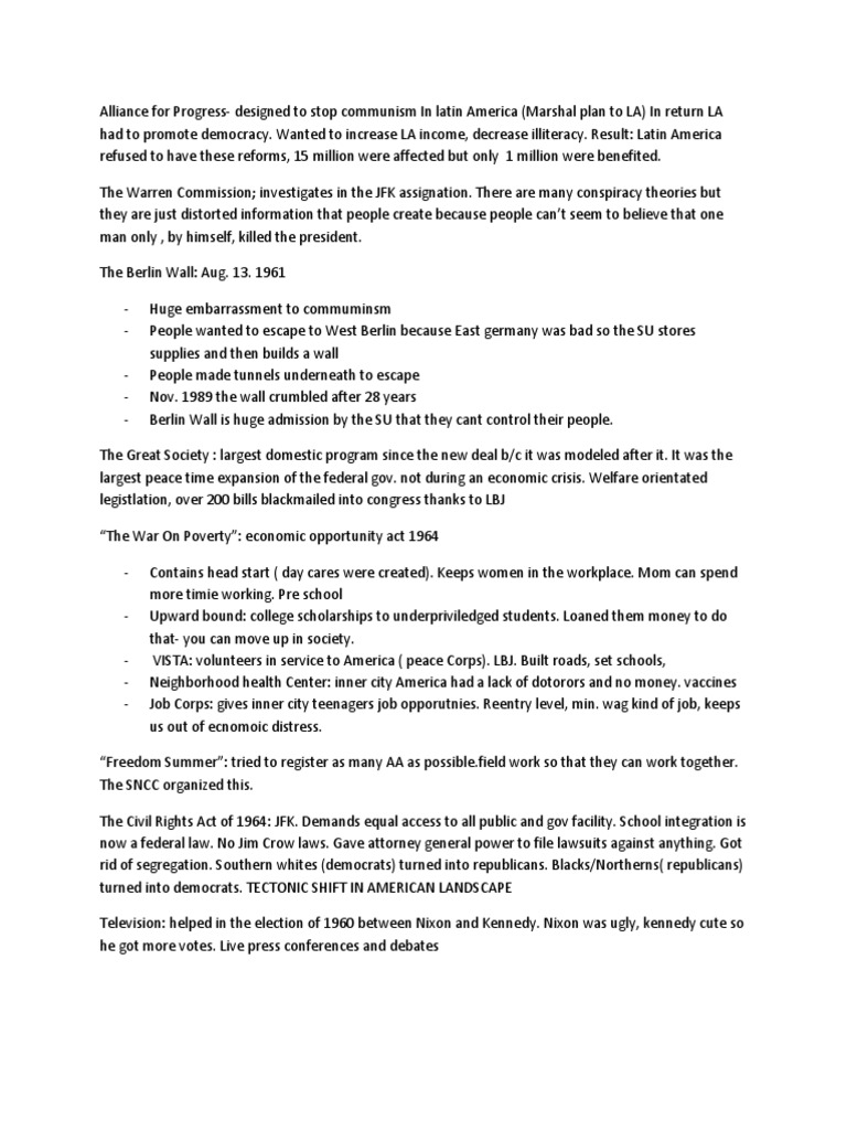 Chapter 15 Apush Notes | PDF | John F. Kennedy | Student Nonviolent ...