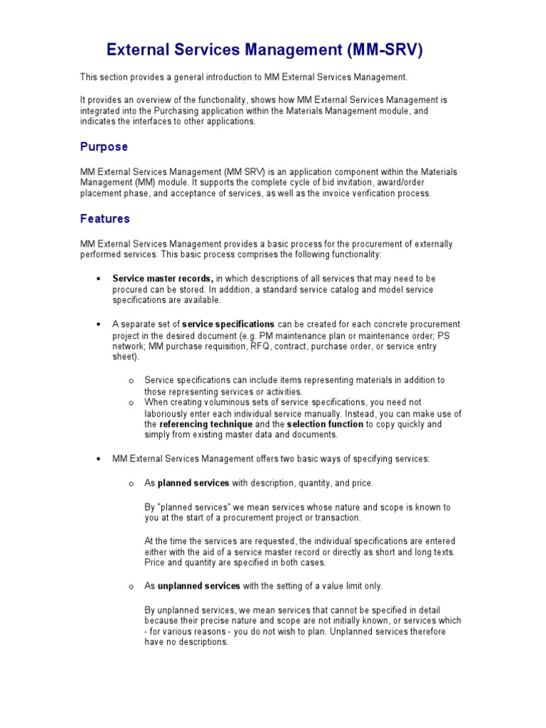 External Services Management Overview | PDF | Specification (Technical ...