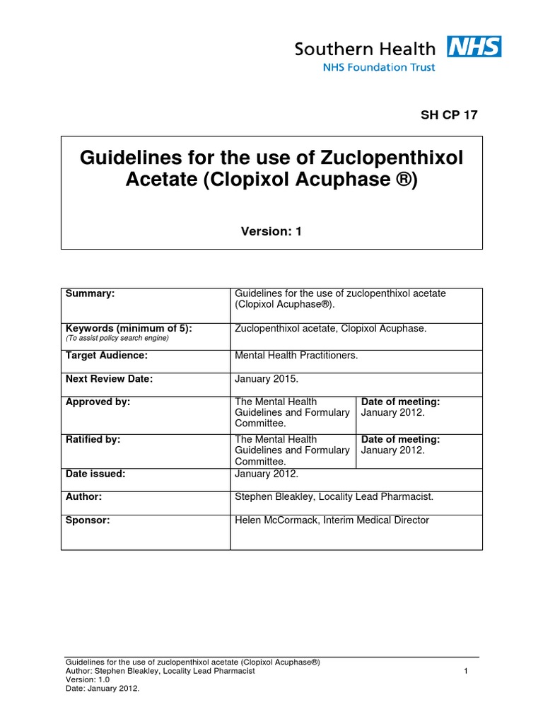 SH CP 17 Zuclopenthixol Acetate Guidelinesx | PDF | Antipsychotic ...