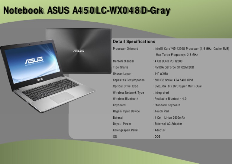 Notebook ASUS A450LC-WX048D-Gray: Detail Specifications | PDF | Games ...