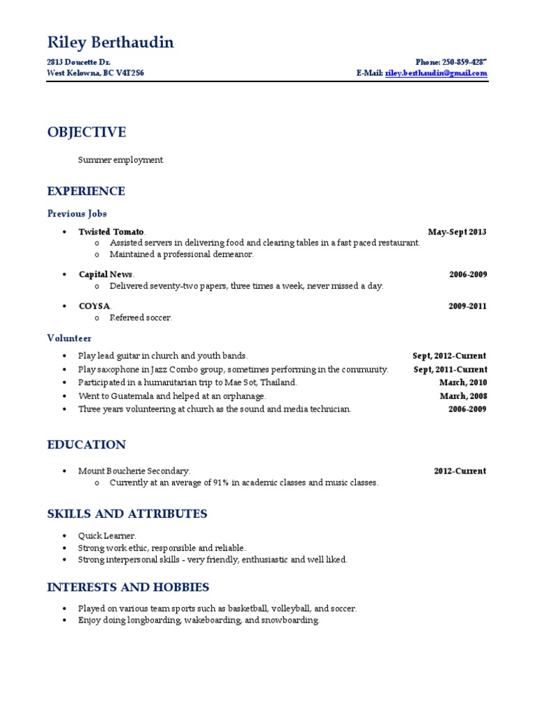 Riley Resume General No Refrences | PDF | Sports | Leisure