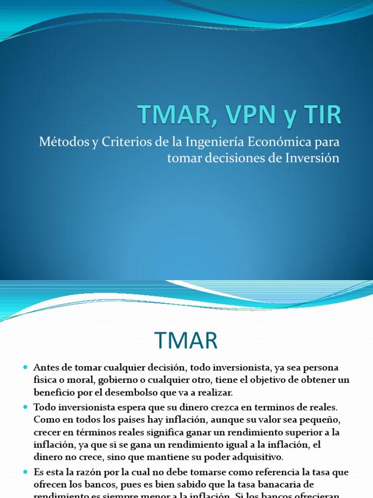 TMAR, VPN y TIR | PDF | Inflación | Beneficio (economía)