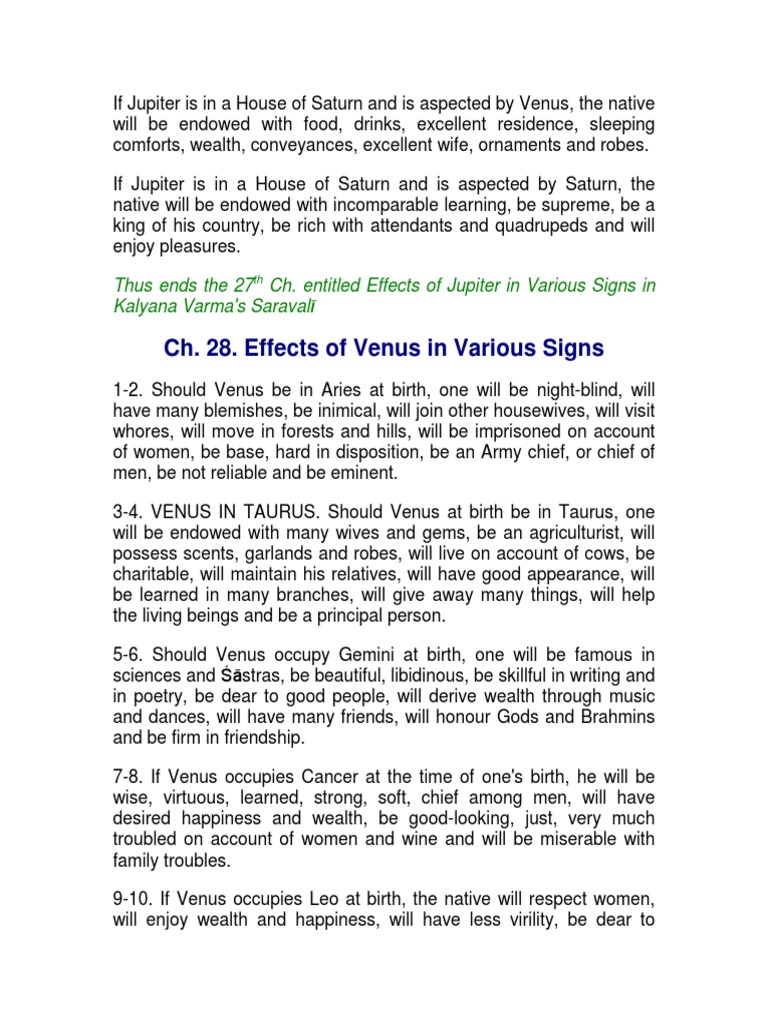Ch. 28. Effects of Venus in Various Signs | PDF