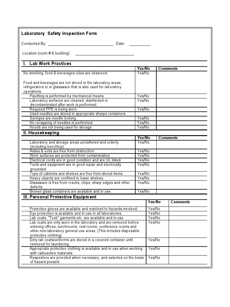 Laboratory Safety Inspection Checklist | Download Free PDF ...