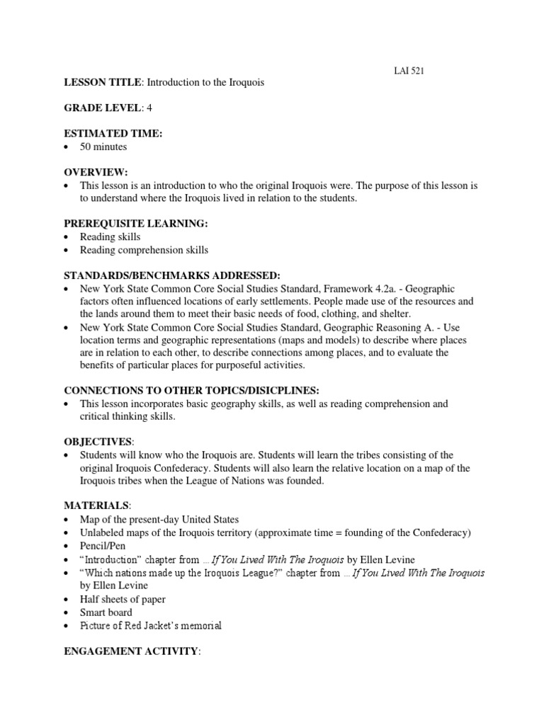 Iroquois Lesson Introduction | PDF | Iroquois | Common Core State ...
