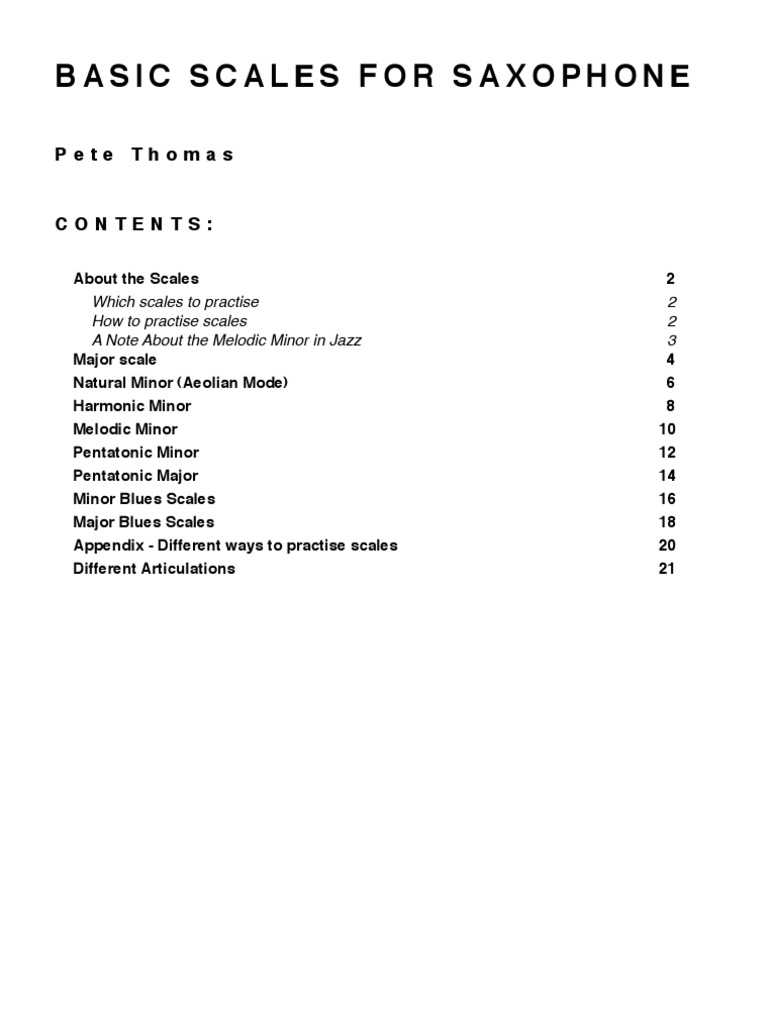 Basic Saxophone Scales | PDF | Scale (Music) | Minor Scale