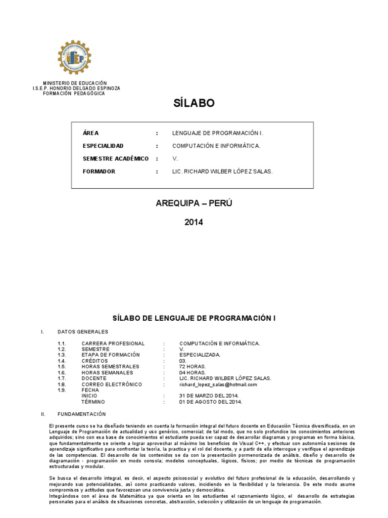 SILABO Lenguaje de Programacion | PDF | Programación de computadoras | Algoritmos