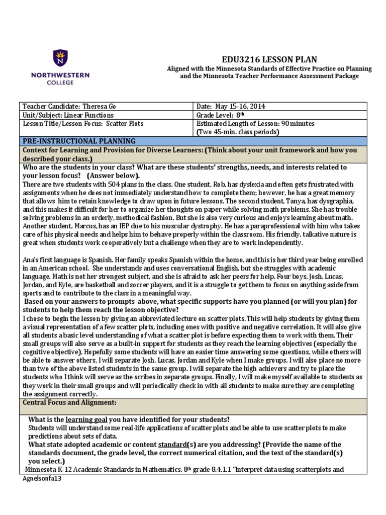 Scatter Plot Lesson Plan | PDF | Lesson Plan | Educational Assessment