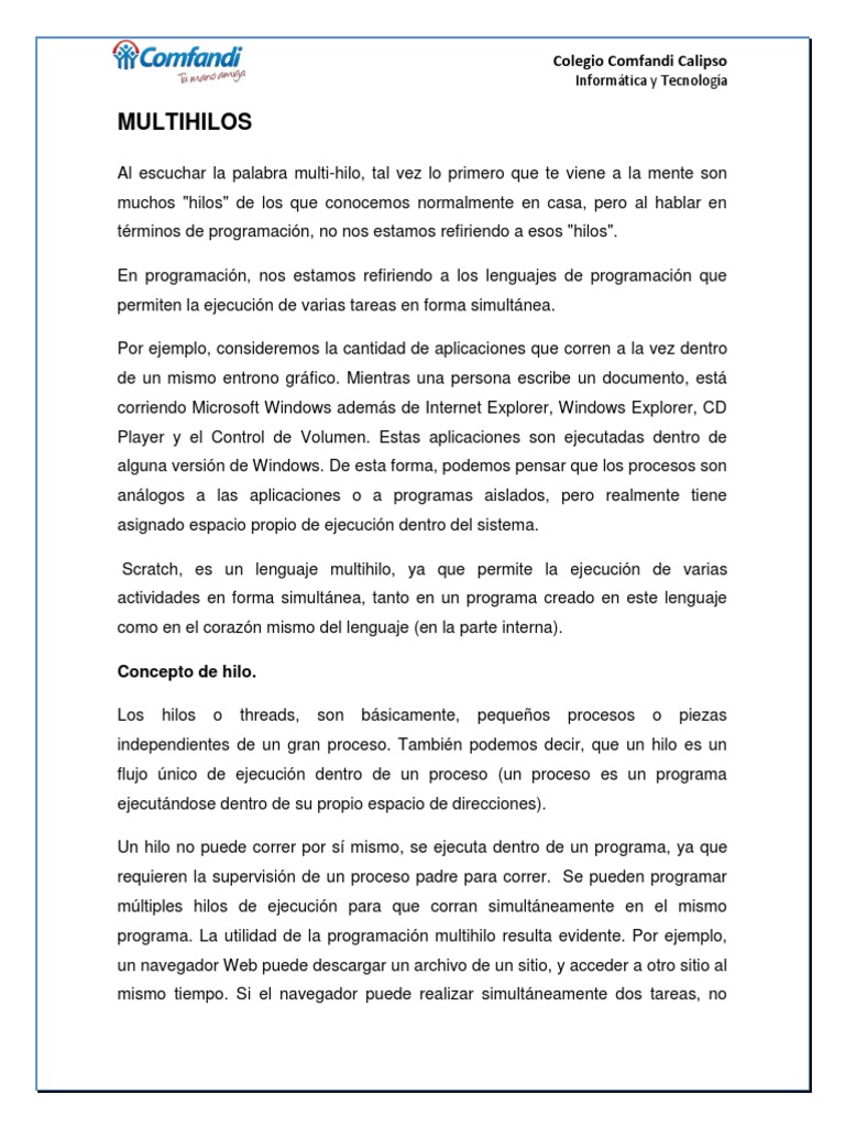 Multihilos | PDF | Hilo (Computación) | Programa de computadora