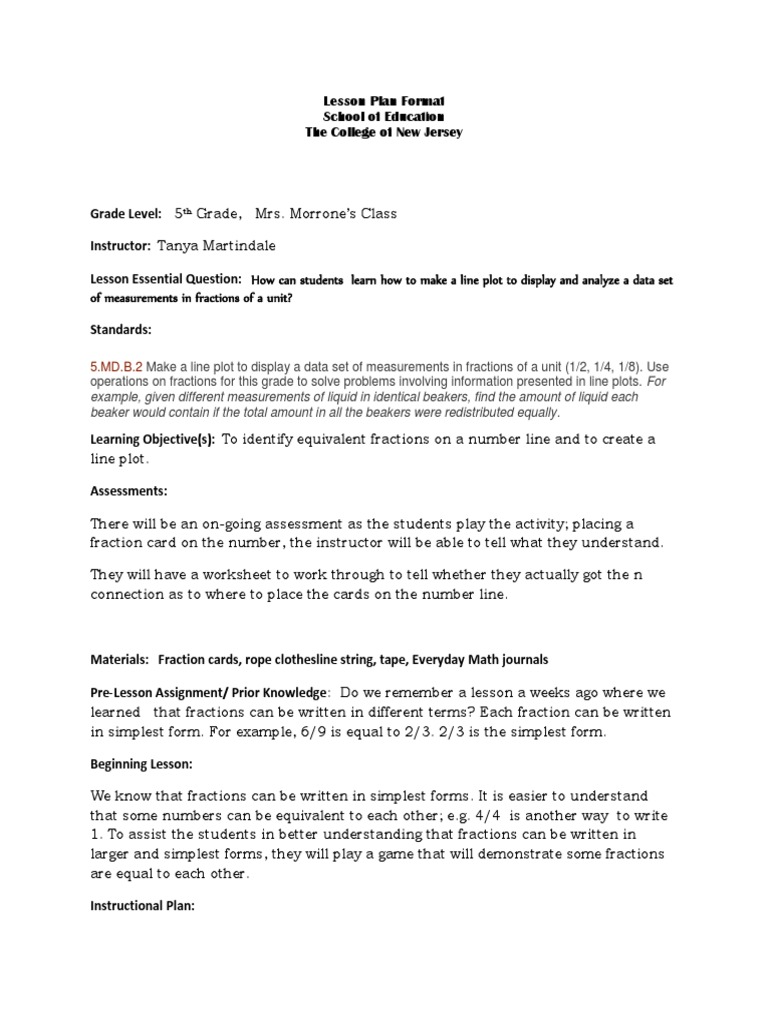 Line Plotting Fractions Lesson Plan | PDF | Fraction (Mathematics ...