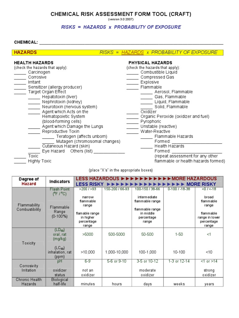 Chemical Risk Assessment Form Tool | PDF | Toxicity | Hazards