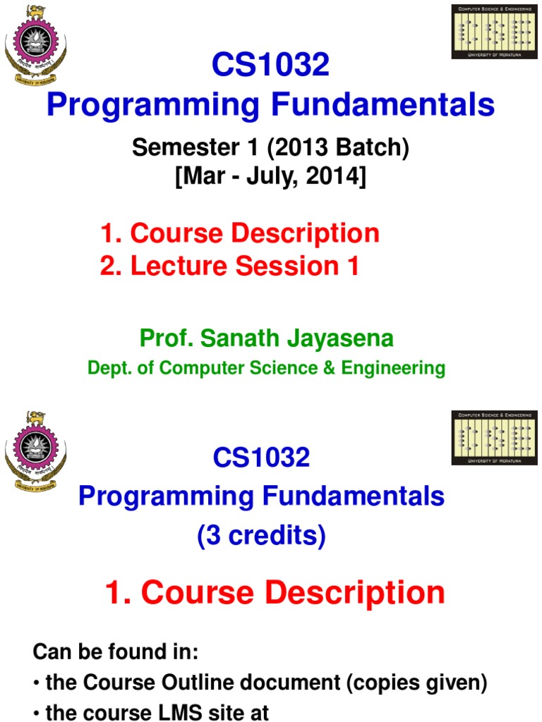 CS1032 2013batch Lecture 1 | PDF | C (Programming Language) | Computer Program